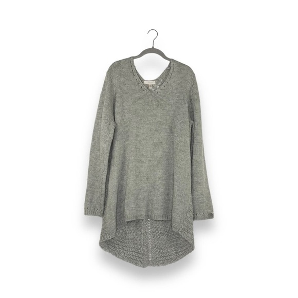 Kenar | Sweaters | Kenar Woman Gray Crochet Knit Back V Neck Sweater ...